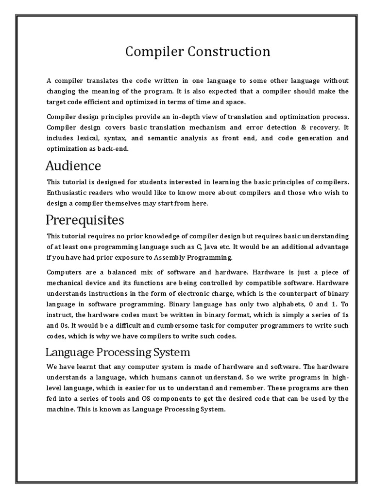 Compiler Construction | PDF | Parsing | Compiler