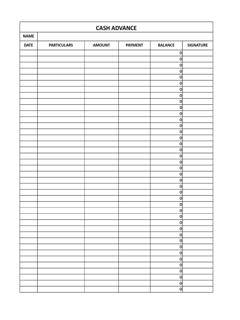 Cash Advance Record Template | PDF