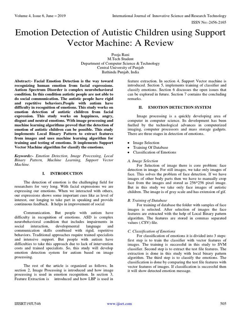 Emotion Detection of Autistic Children Using Support Vector Machine: A ...