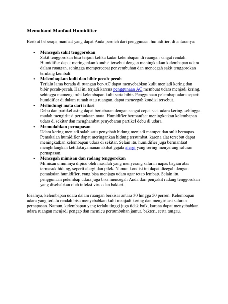 Manfaat Penggunaan Humidifier Atau Diffuser Untuk | PDF