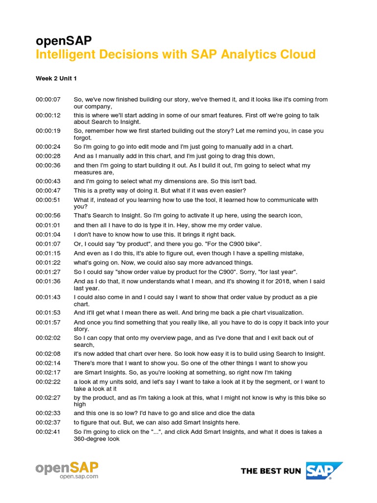 OpenSAP Sac1 Week 2 Transcript | PDF | Ios | Forecasting OpenSAP Sac1 Week 2 Transcript | PDF | Ios | Forecasting