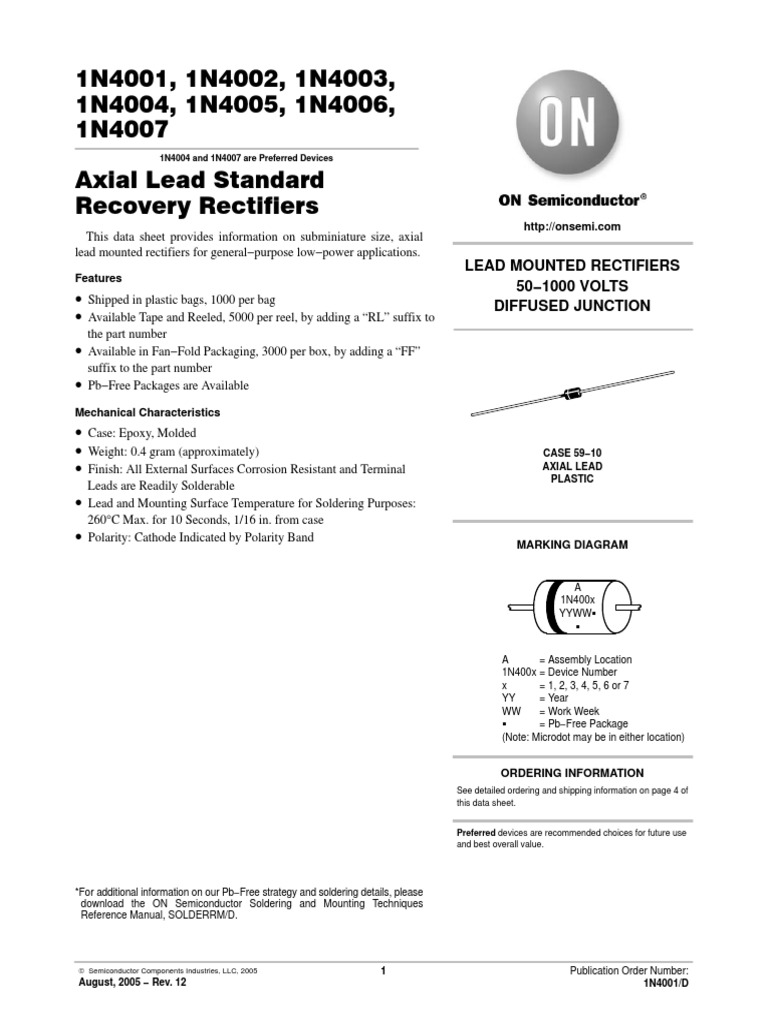 1N4001, 1N4002, 1N4003, 1N4004, 1N4005, 1N4006, 1N4007 Axial Lead ...