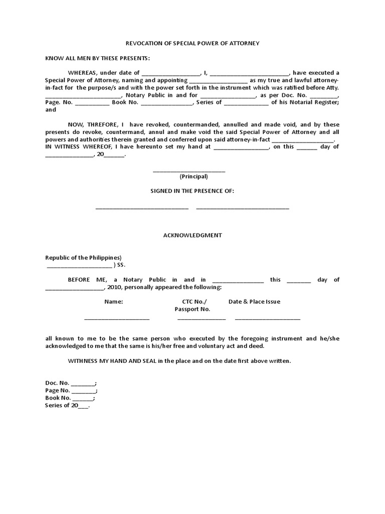 Sample Revocation of SPA | PDF