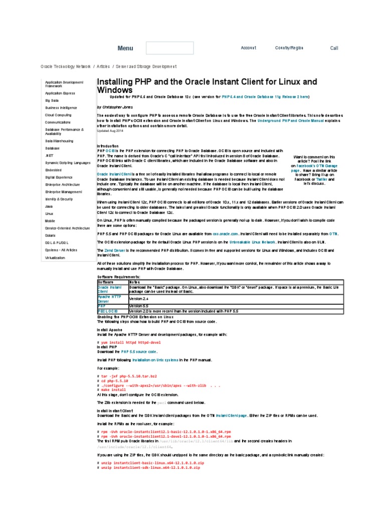 Oracle Client Installation On Linux Pdf Php Oracle Database