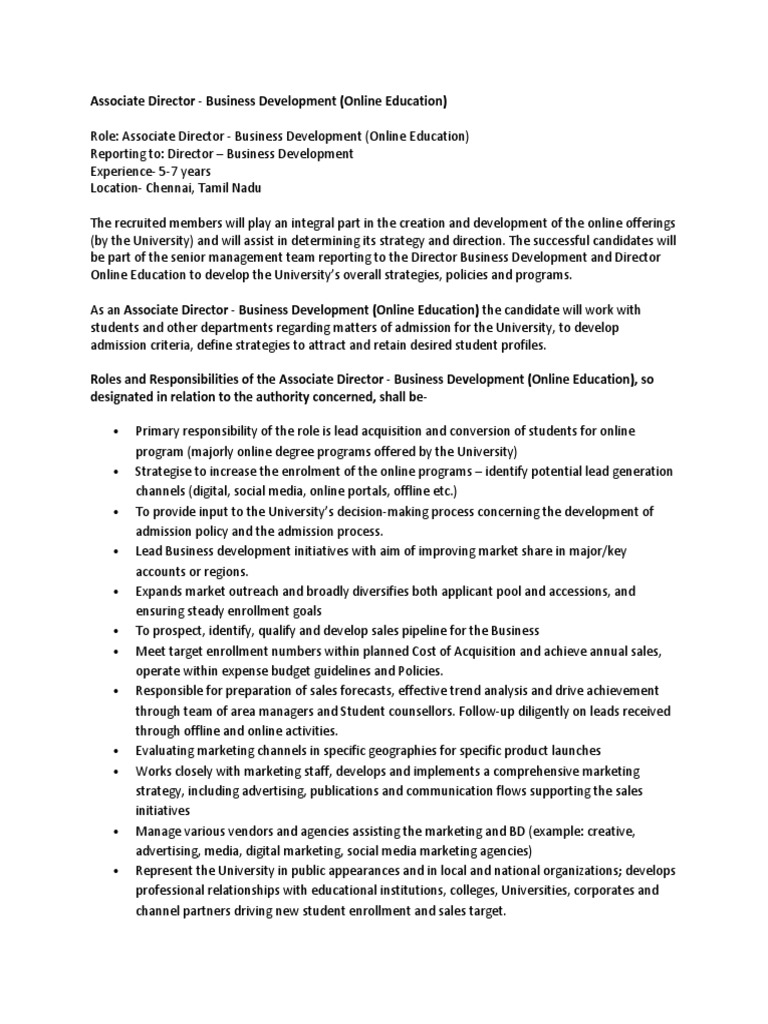 Assistant Director - BD (Online Education) | PDF | Sales | Business ...