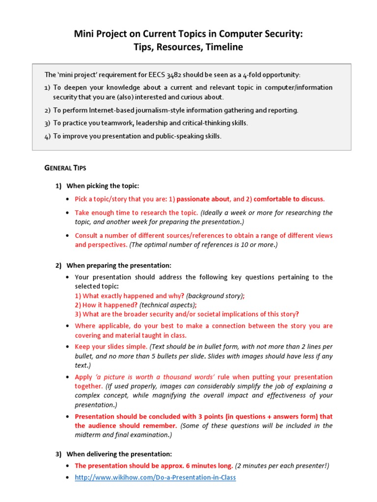 Mini Project On Current Topics in Computer Security: Tips, Resources ...