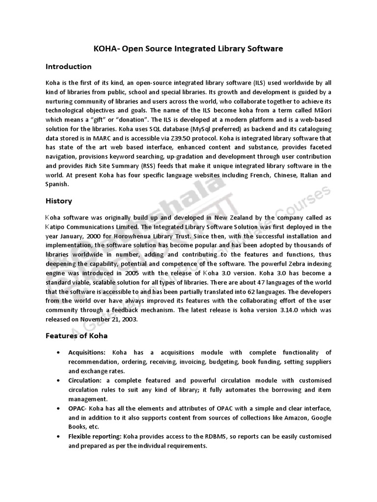 KOHA-Open Source Integrated Library Software | PDF | Operating System ...