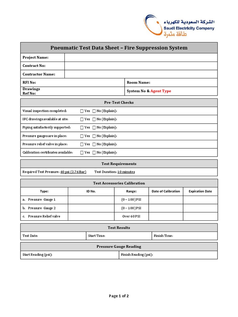 Pneumatic Test - Data Sheet - V1 | PDF