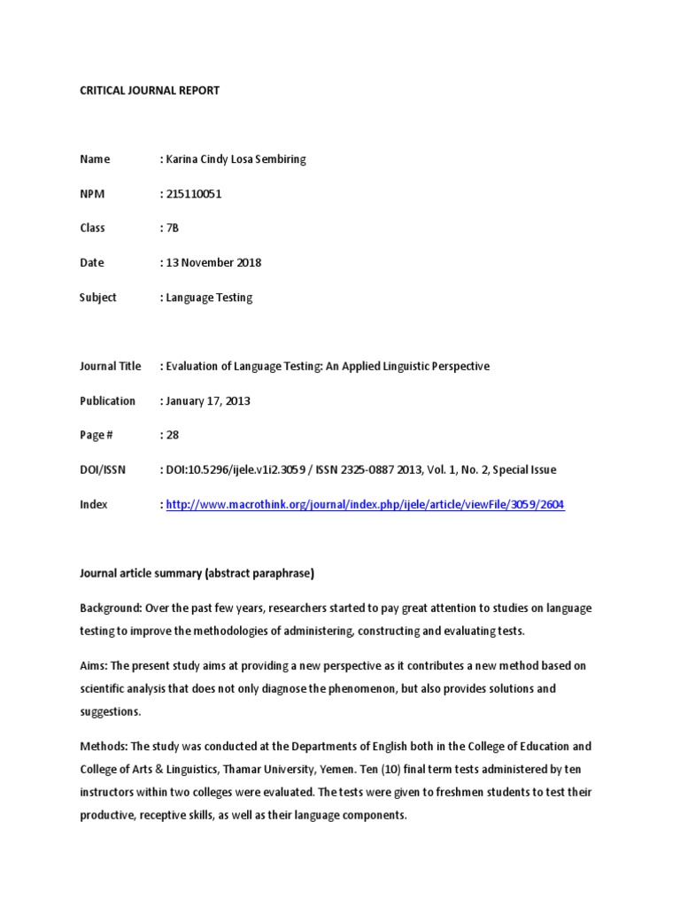 Critical Journal Karina | PDF | Teachers | Psychology