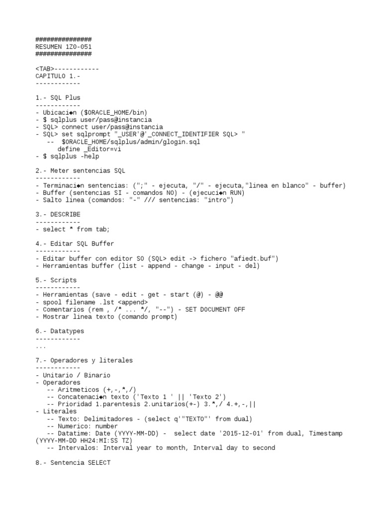 Tutorial Examen Certificación Oracle 11g - 1Z0-051 | PDF | Datos de ...