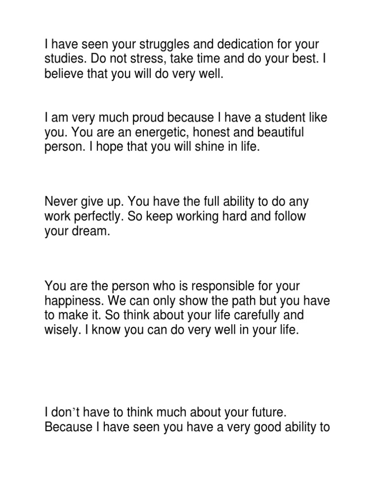 Inspirational Messages For Students From Parents | PDF | Love