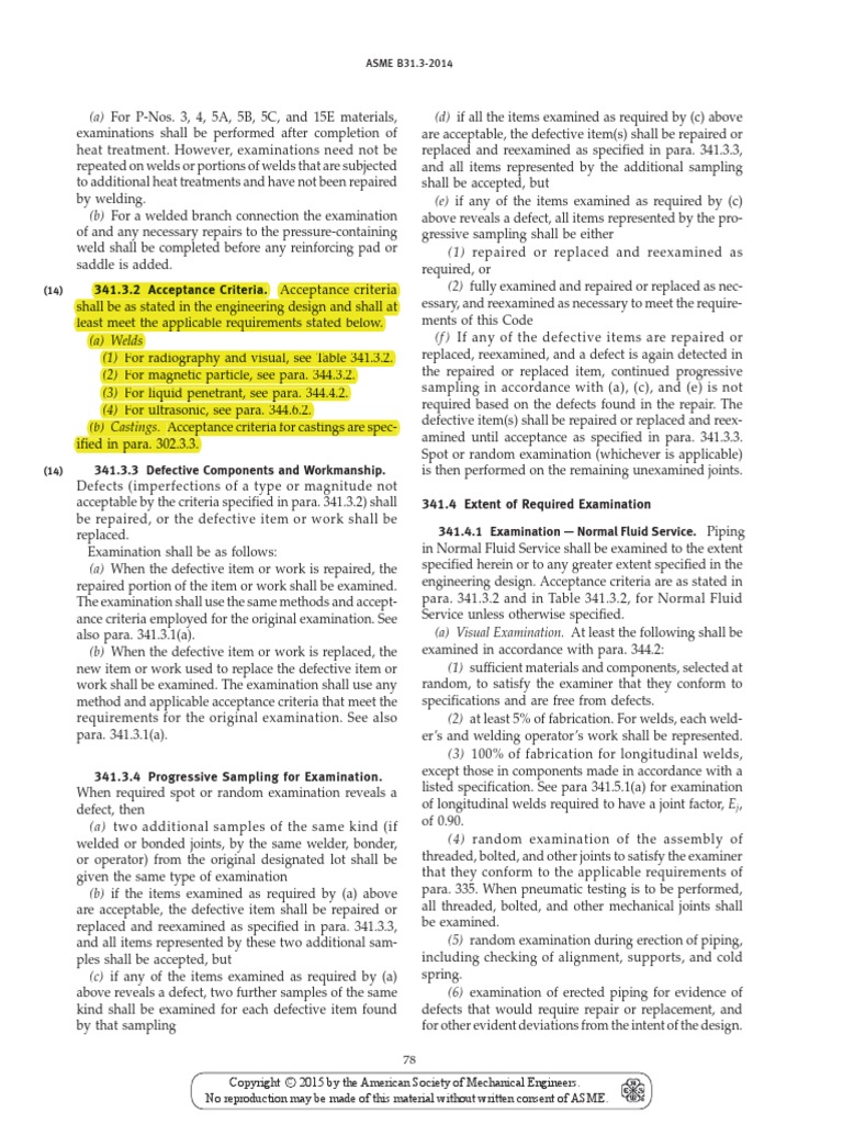 ASME B31 3 2014 NDT Acceptance PDF | PDF | Welding | Construction