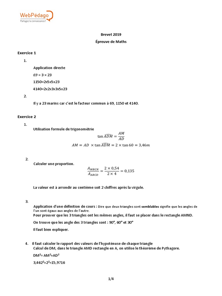 Brevet 2019 Maths | Géométrie | Physique et mathématiques
