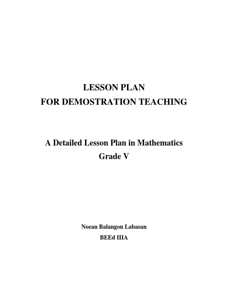 Lesson Plan For Demostration Teaching: A Detailed Lesson Plan in ...