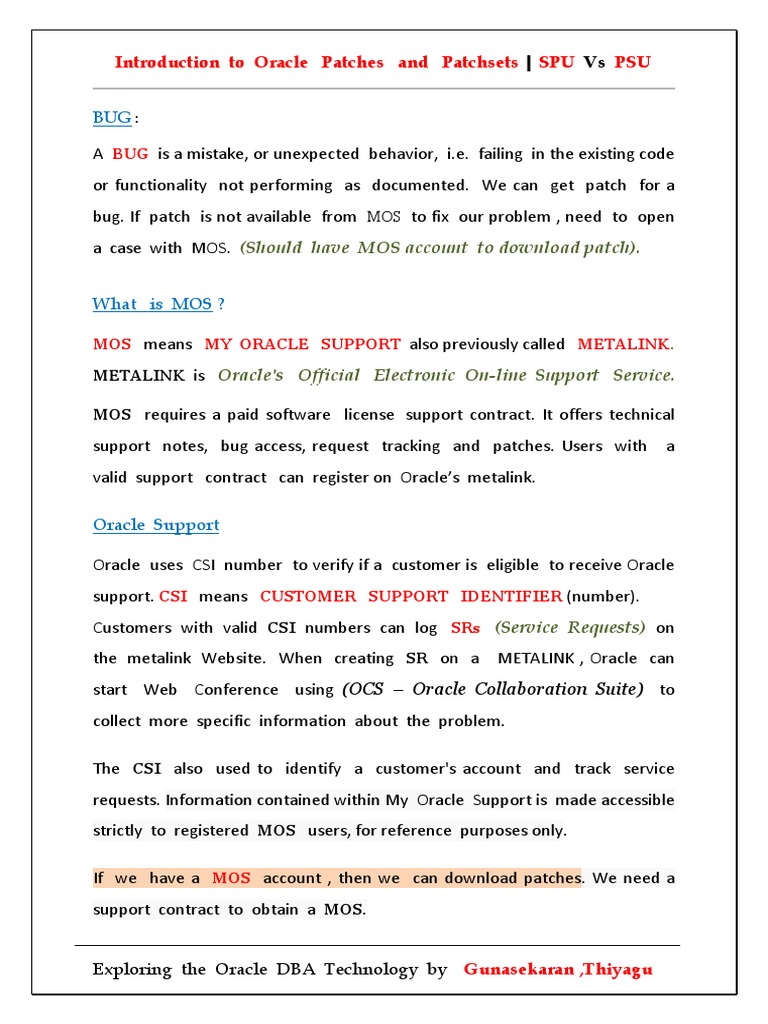 Introduction To Oracle PATCHES | PDF | Oracle Database | Software Bug