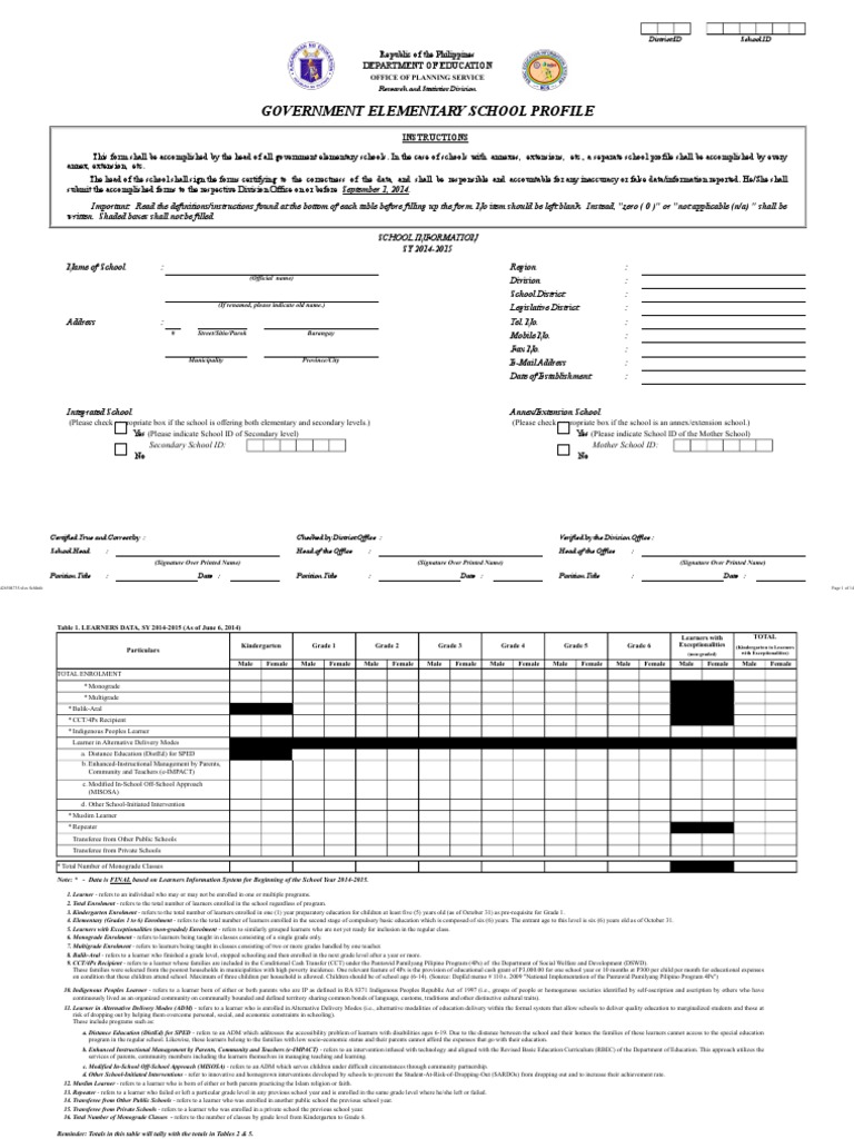 Government Elementary School Profile | PDF | Intellectual Disability ...