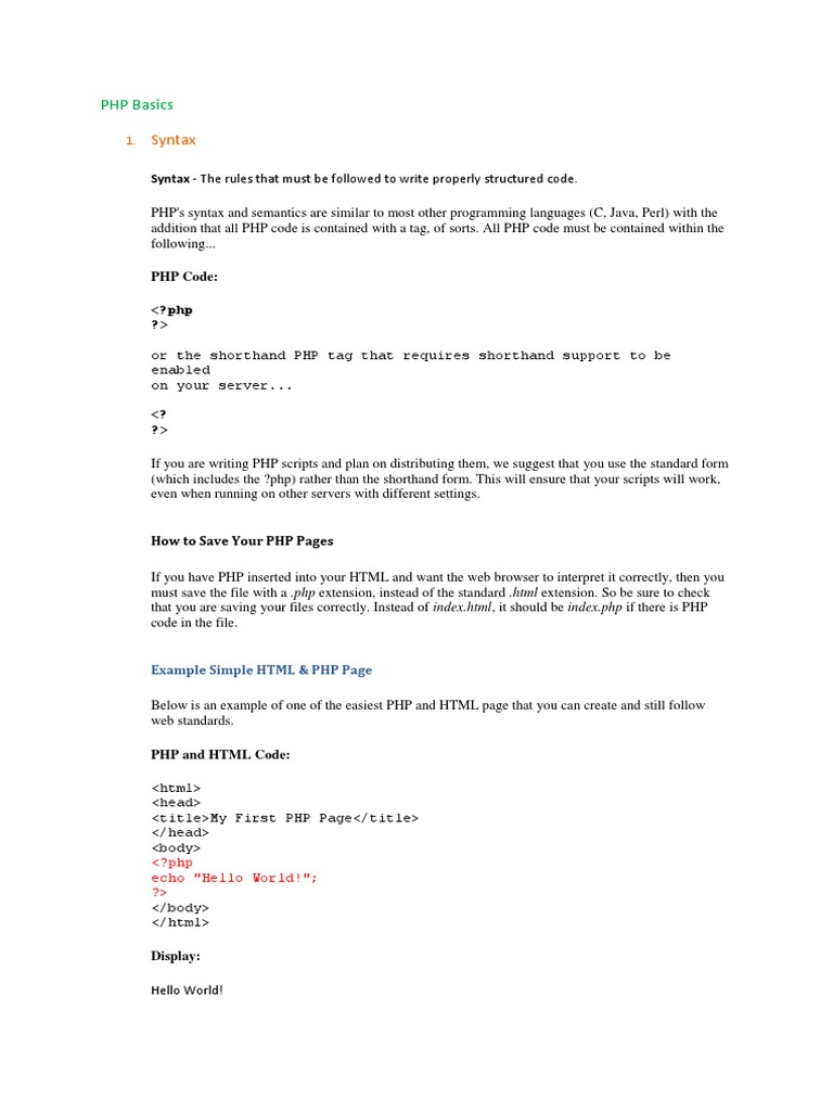 Php Basics Syntax Variables Echo Pdf Php Scope Computer Science 7464