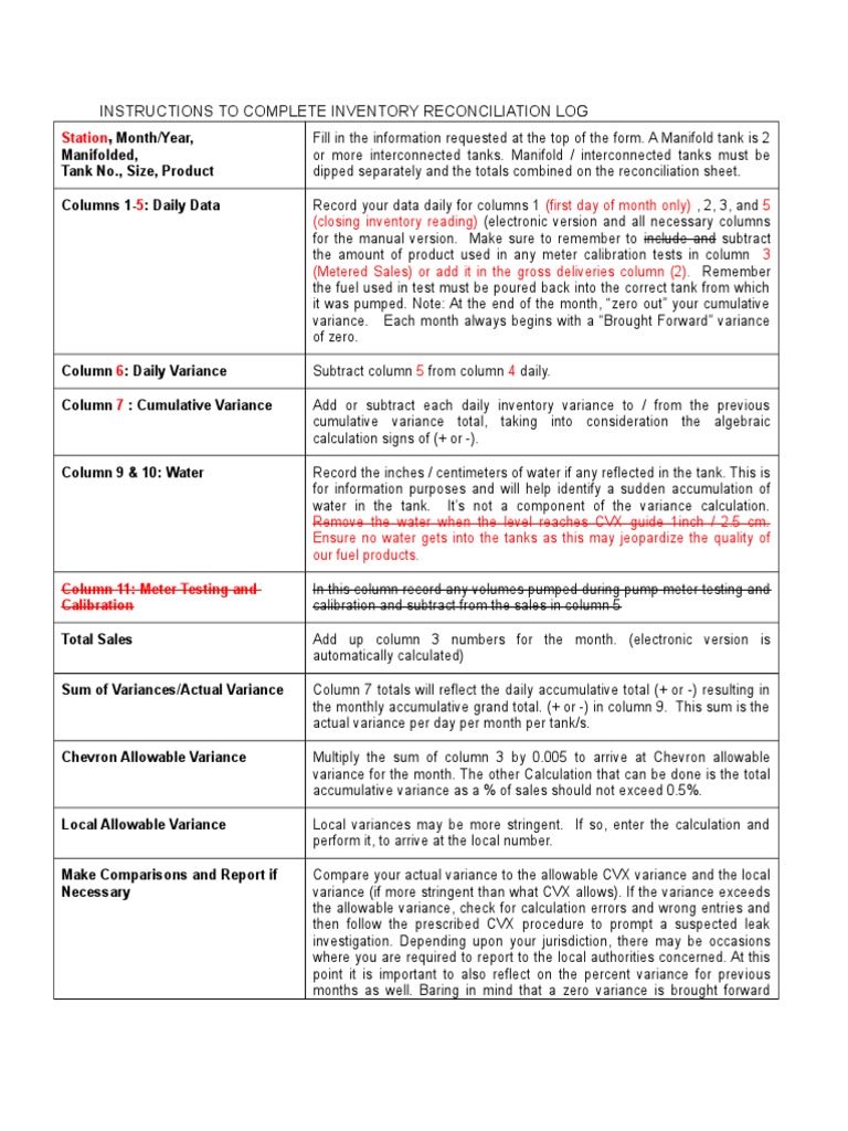 SOP Wetstock Inventory Reconciliation Log | PDF | Variance | Calibration