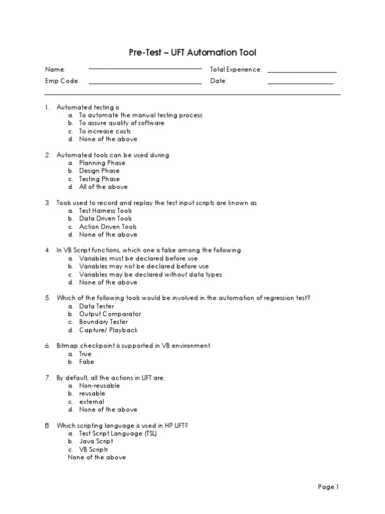 Pre-Test - UFT Automation Tool | PDF