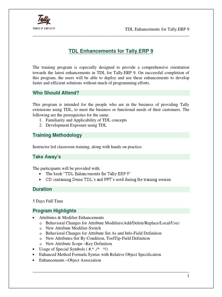 TDL Enhancements Tally - ERP 9-Program Write Up PDF | PDF | Object ...