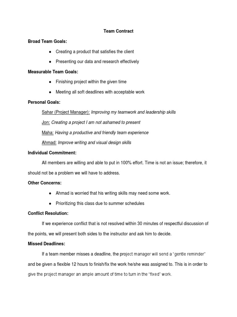 Team Contract | PDF | Psychological Concepts | Psychology