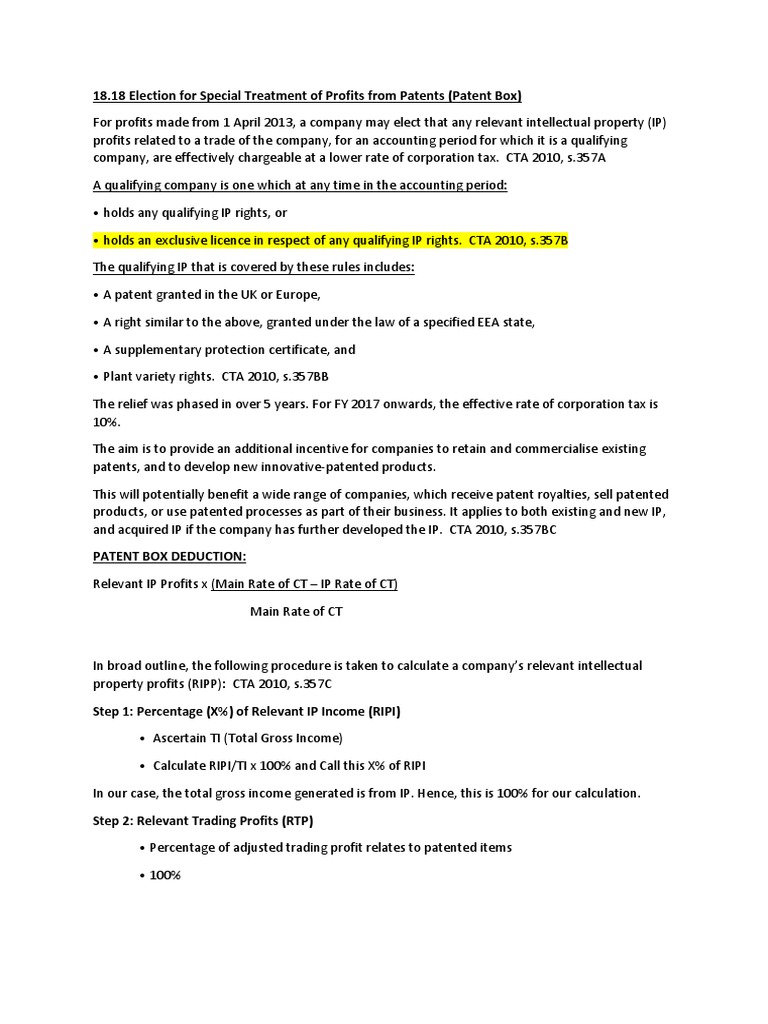 Patent Box Regime | PDF | Royalty Payment | Intellectual Property
