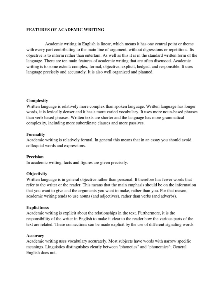 Key Features of Academic Writing | PDF | English Language | Word