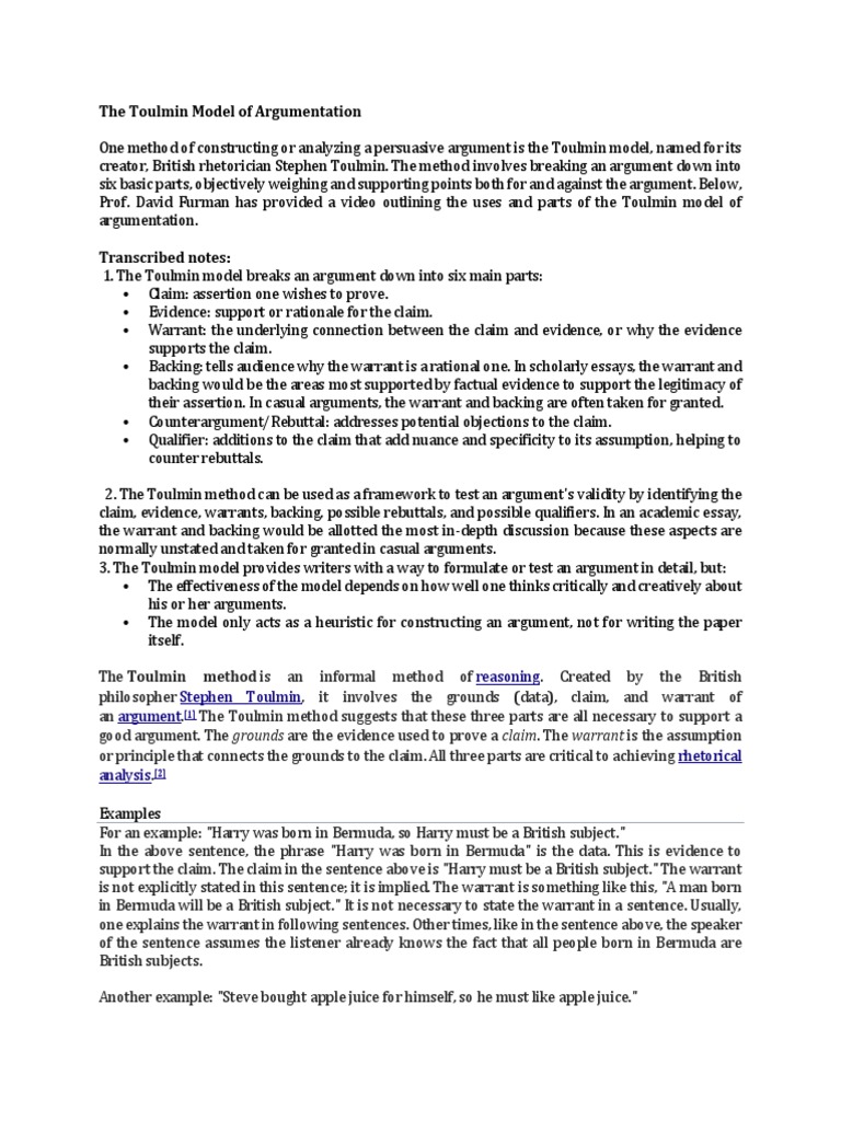 The Toulmin Model of Argumentation | Download Free PDF | Epistemology ...
