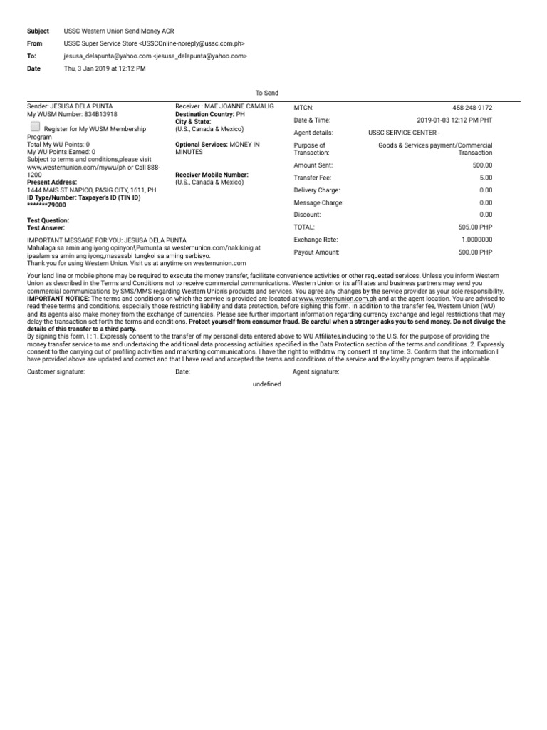 Yahoo Mail Document - USSC Western Union Send Money ACR | Download Free ...