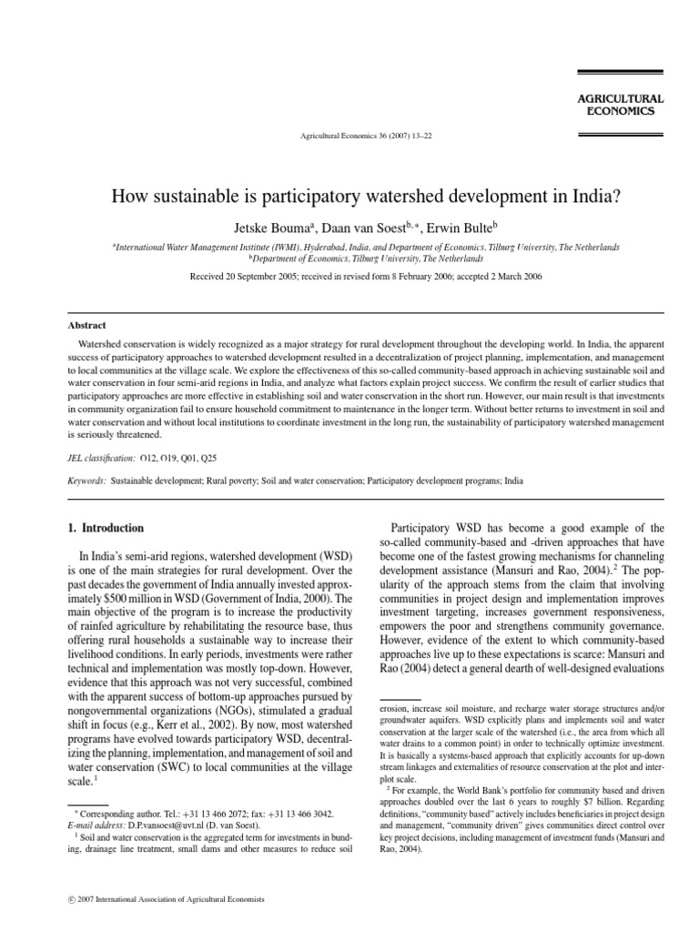 Sustainability of Watershed Development in India | PDF | Non ...