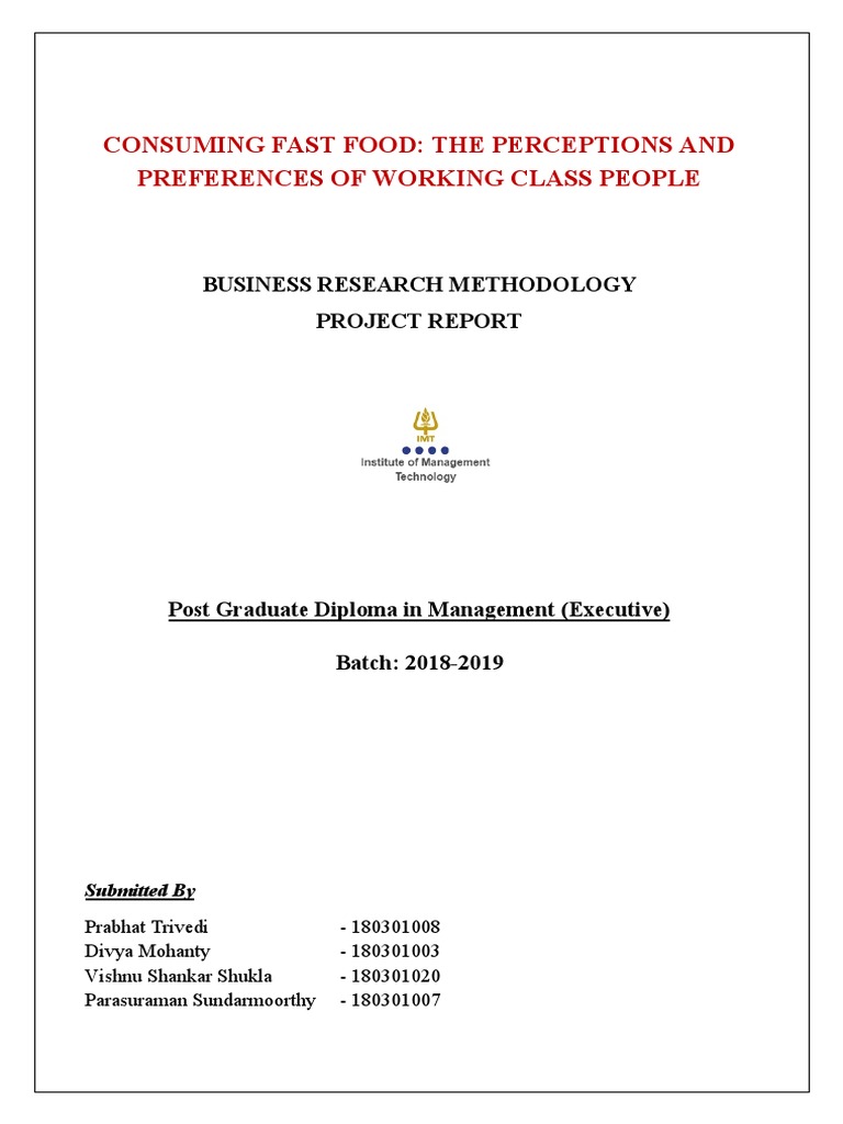 Consuming Fast Food: The Perceptions and Preferences of Working Class ...