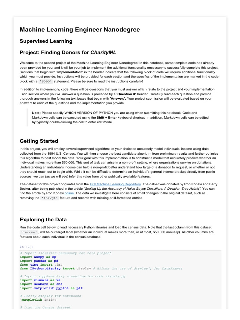 Supervised Learning: CharityML Project | PDF | Logistic Regression ...