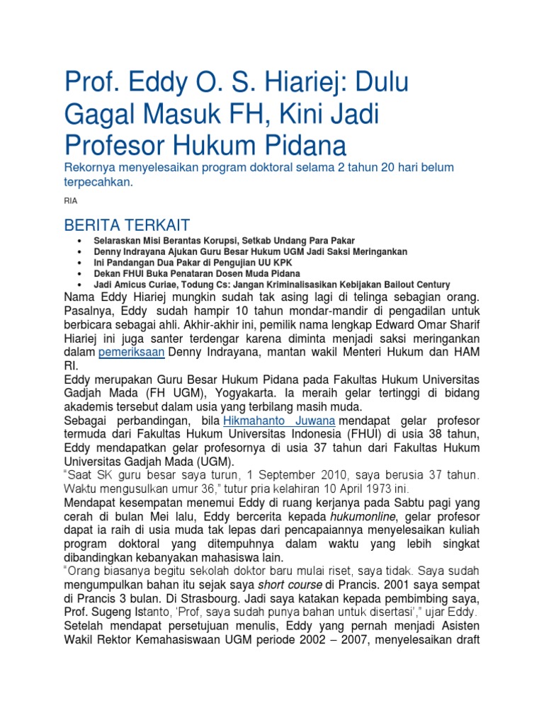 Perjalanan Prof. Eddy Hiariej | PDF | Ilmu Sosial | Kesehatan Holistik