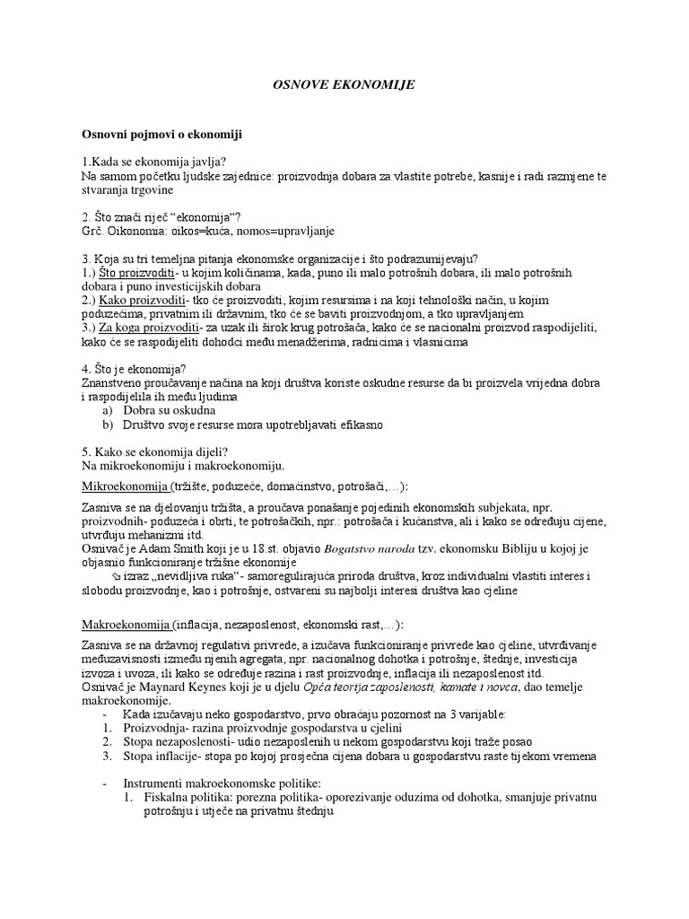 Osnove Ekonomije Skripta | PDF