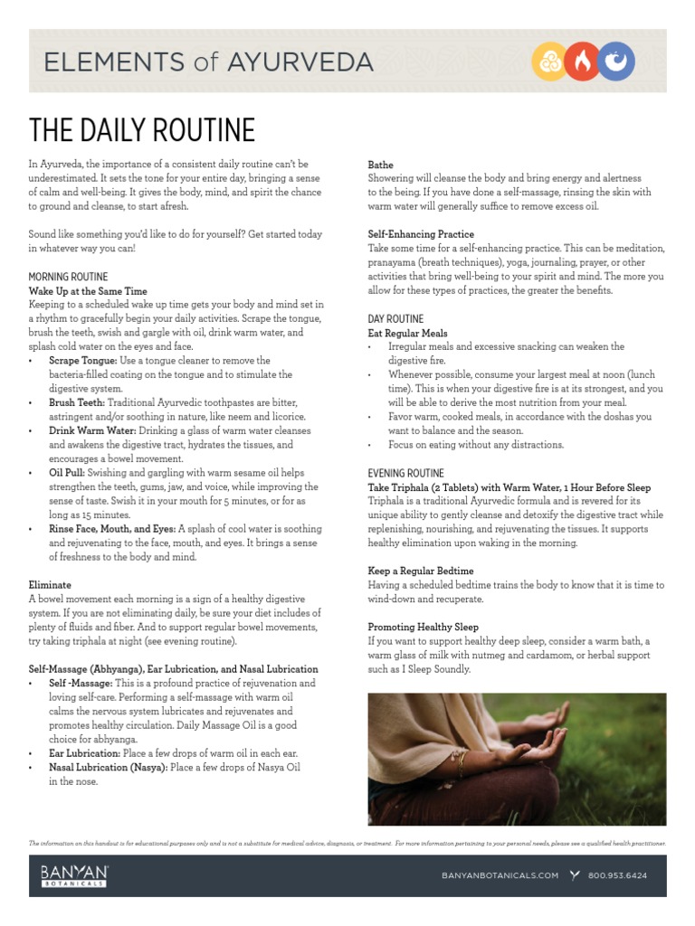 Elements of Ayurveda Daily Routine Guide | PDF | Ayurveda | Sleep