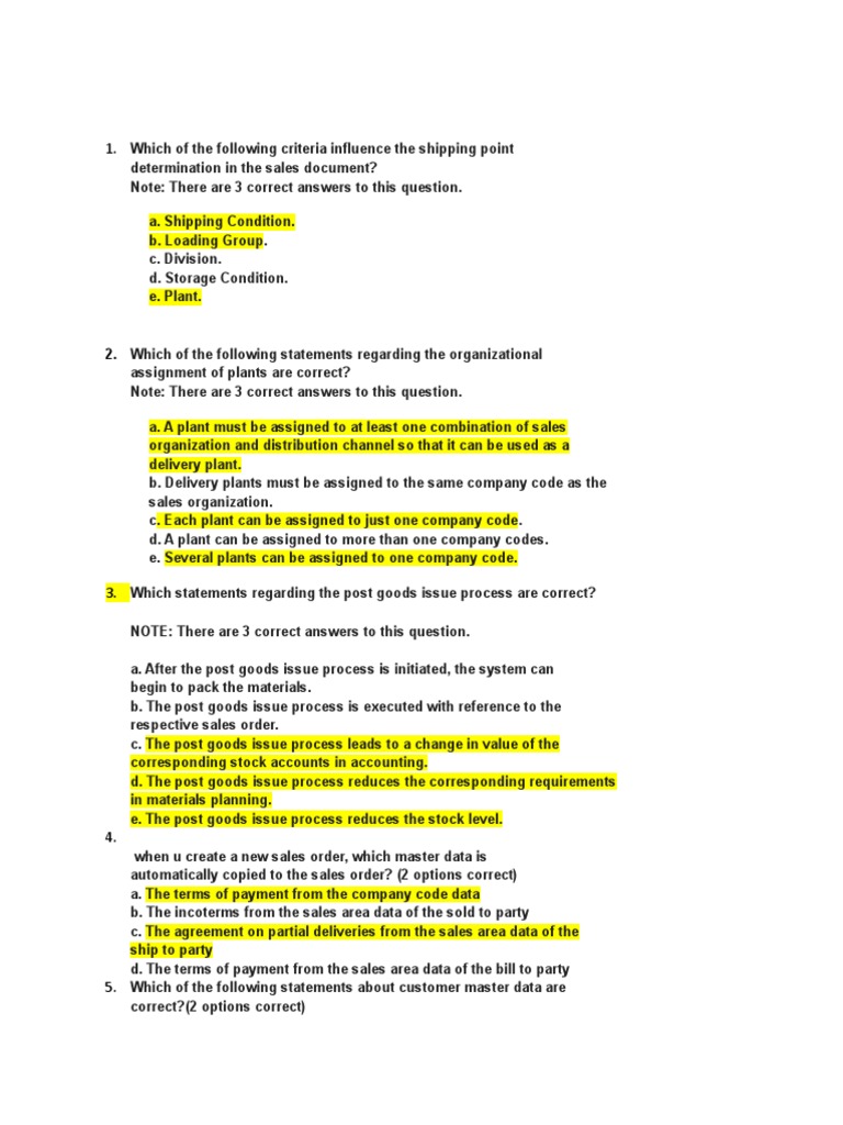 Sap Sd Implementation Sample Question1 Pdf Warehouse Delivery