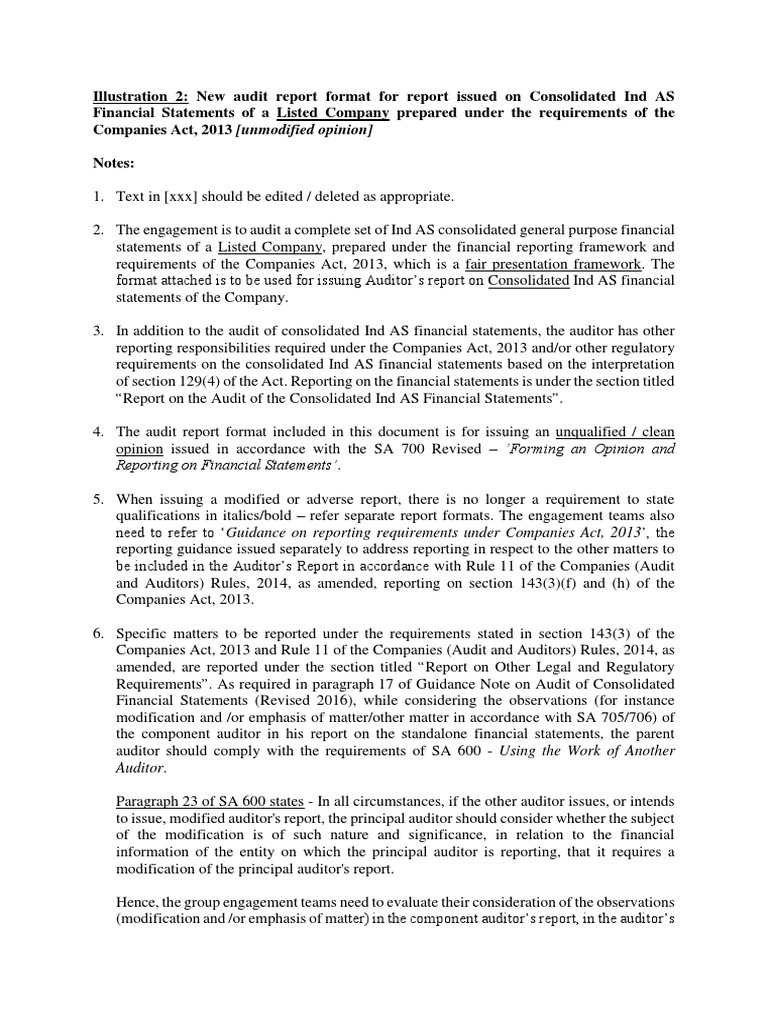 Illustration 2 - CFS - Ind As Auditor's Report - Listed - Unqualified ...