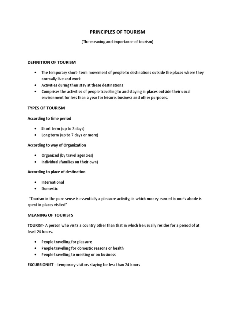 PRINCIPLES OF TOURISM The Meaning and Im | PDF | Tourism | Tourism And ...