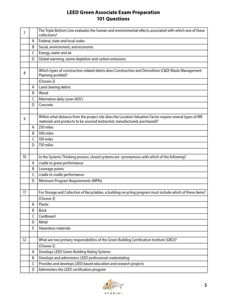 LEED Green Associate Exam Preparation 101 Questions | PDF | Technology ...
