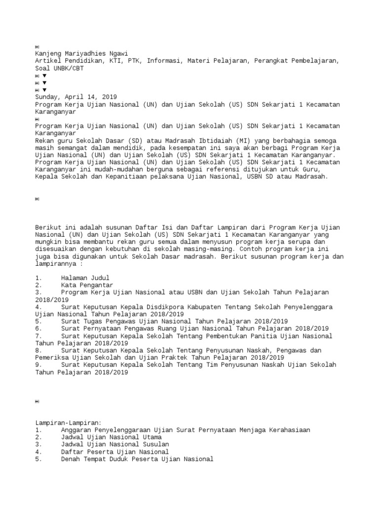 Program Kerja UN dan US SDN Sekarjati | PDF | Sains & Matematika