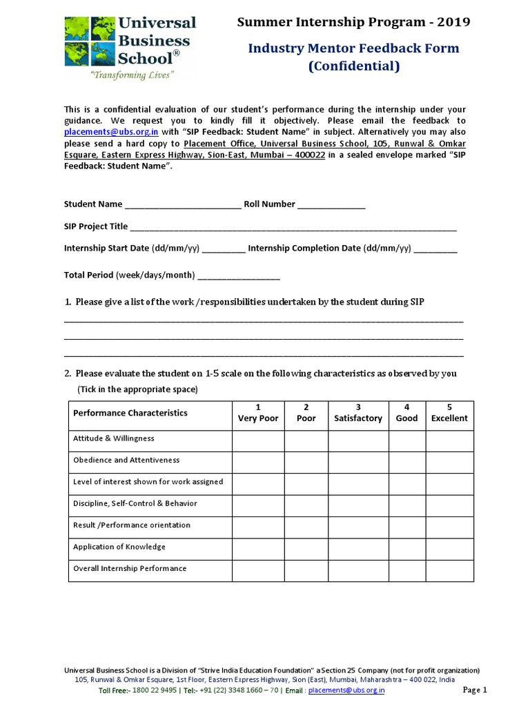 UBS - SIP Feedback Form - To Be Filled by The Corporate | PDF ...