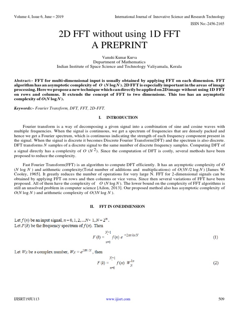 2D FFT Without Using 1D FFT A PREPRINT | PDF | Fast Fourier Transform ...