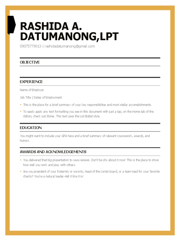 Rashida A. Datumanong, LPT: Objective | PDF