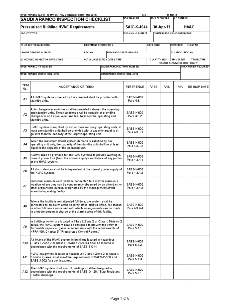 SAIC-K-4044 Rev 7 Pressurized Building HVAC Requirements | PDF | Hvac | Duct (Flow)