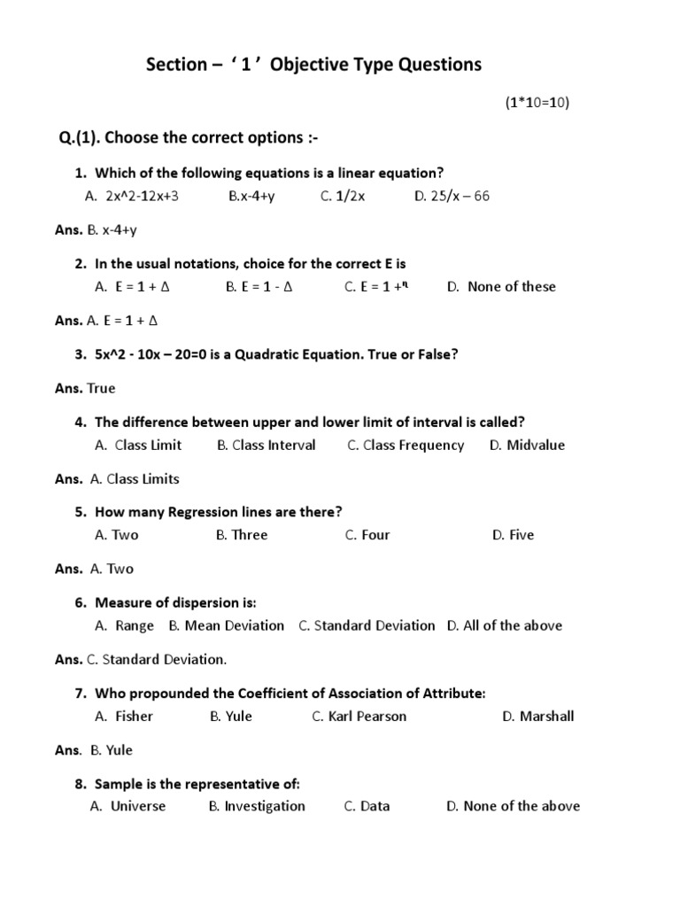 Section - 1 ' Objective Type Questions: Q. (1) - Choose The Correct ...