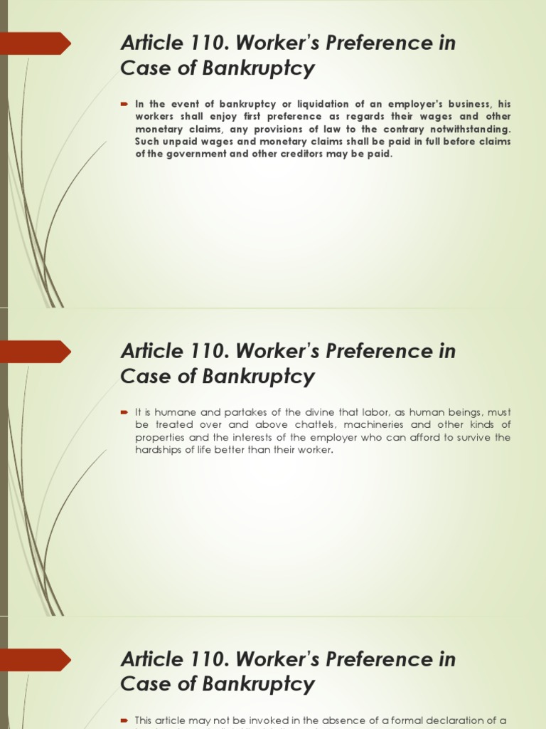 Article 110. Worker's Preference in Case of Bankruptcy | PDF | Attorney ...