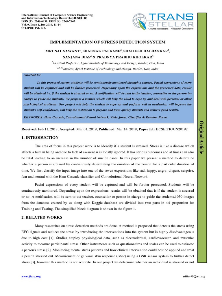 Implementation of Stress Detection System | PDF | Emotions | Image ...