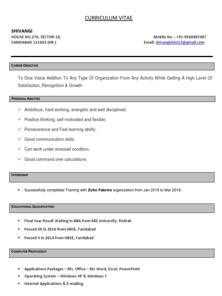 Shivangi Resume Pdf Pdf