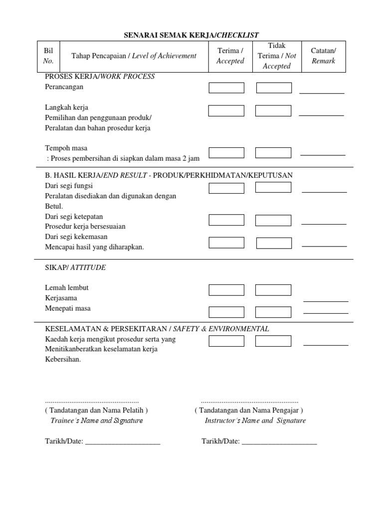 Senarai Semak Kerja | PDF