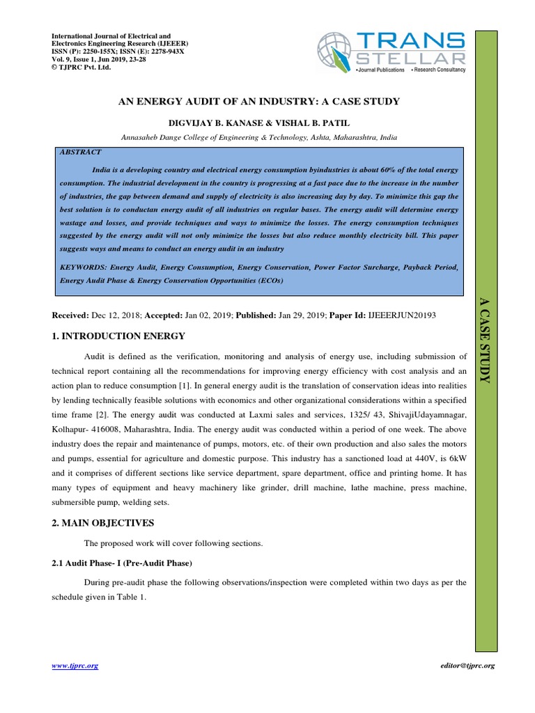 An Energy Audit of An Industry: A Case Study: Digvijay B. Kanase & Vishal B. Patil | PDF ...